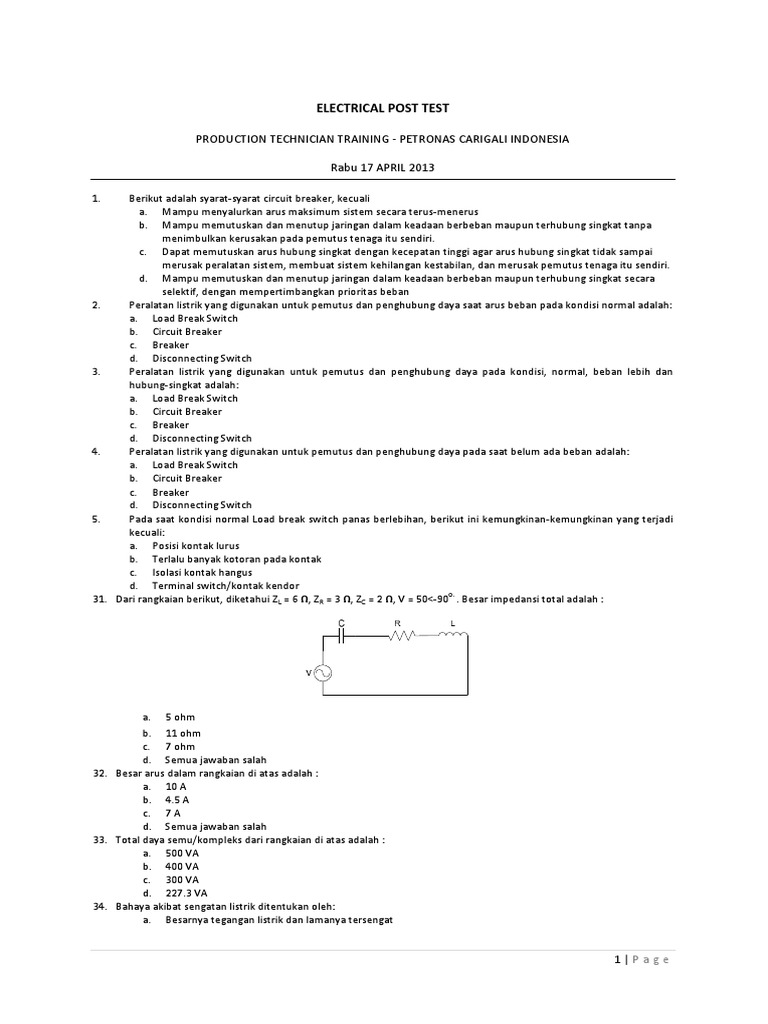 ELECTRICAL Post TEST | PDF