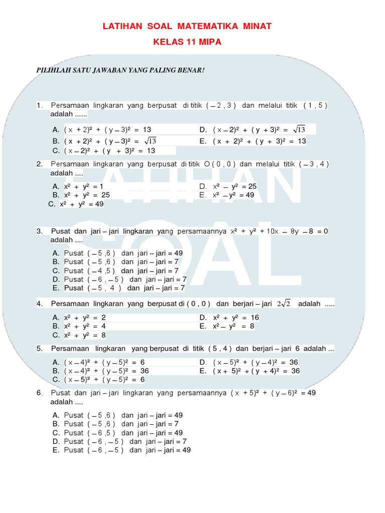 Soal PAT Mat Minat Kelas 11 - TH 2021 - 2022 Utk Latihan | PDF
