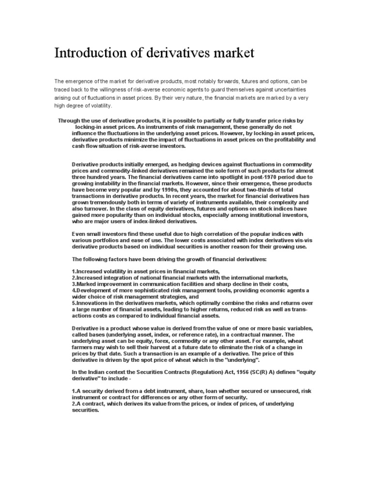 Introduction to Derivatives Market | PDF | Futures Contract ...