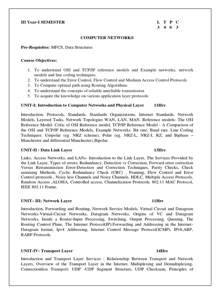 Ug-R19-Ece CN Syllabus | PDF | Computer Network | Internet Protocol Suite