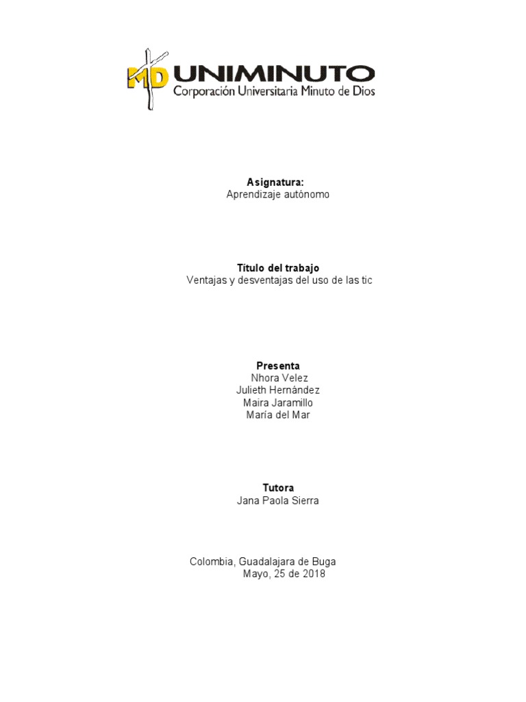 Ventajas y Desventajas Del Uso de Las Tic Uniminuto.docxeste Para ...