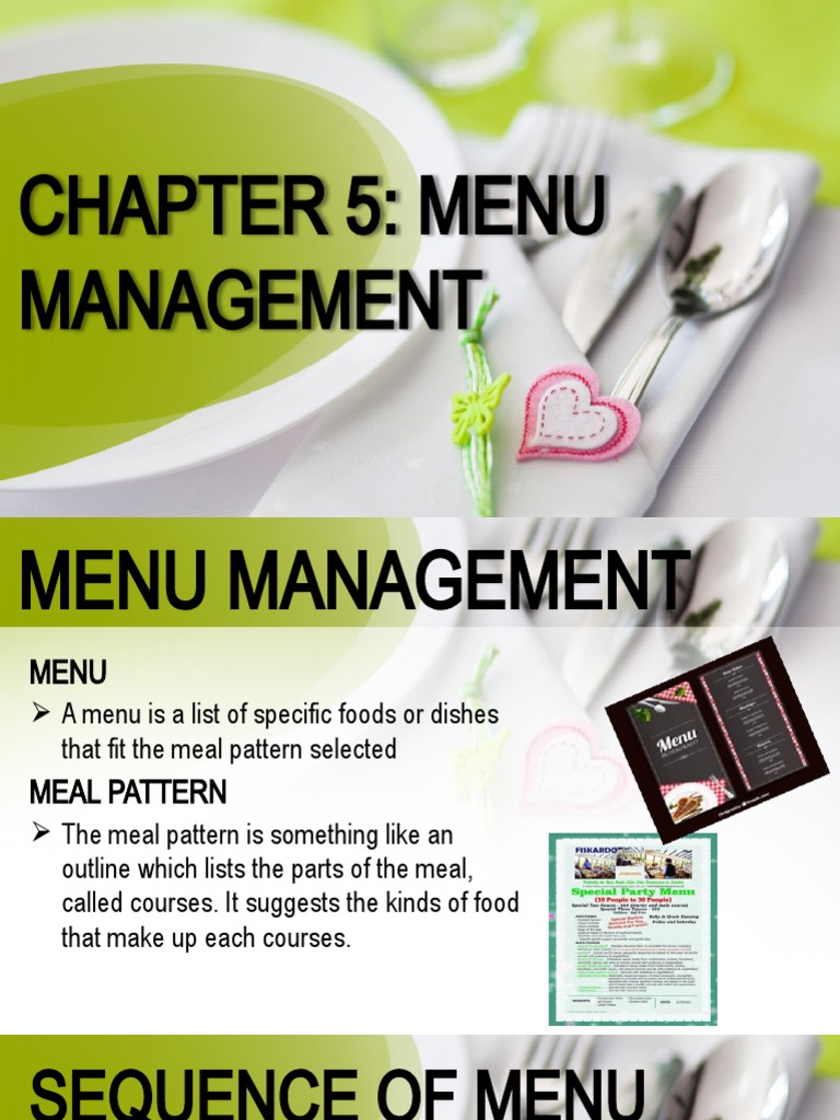 Fbs Chapter5 Menu Management | PDF | Meal | Menu
