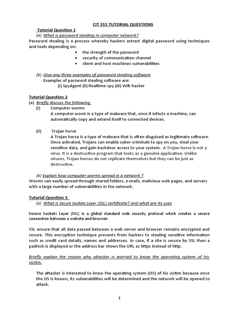CIT 315 Tutorial Questions | PDF | Malware | Security