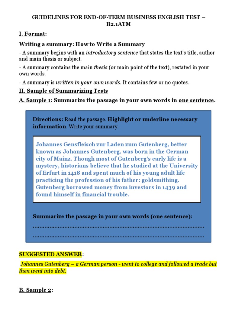Guidelines for Summarizing Key Details from Business English Texts ...