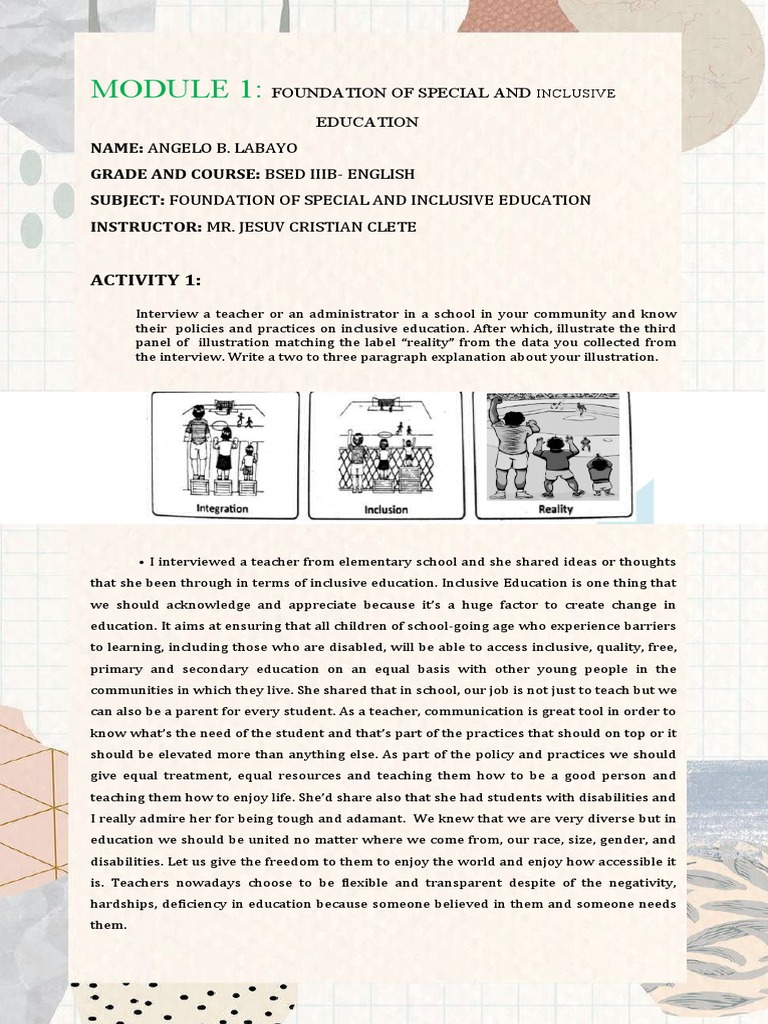 Module 1 Profed 4 Interview | PDF | Inclusion (Education) | Teachers Module 1 Profed 4 Interview | PDF | Inclusion (Education) | Teachers
