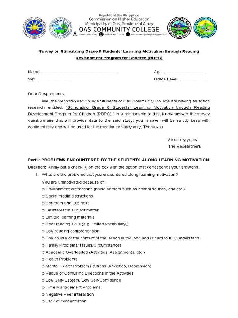 Questionnaire Action Research Edited | PDF | Motivation | Motivational