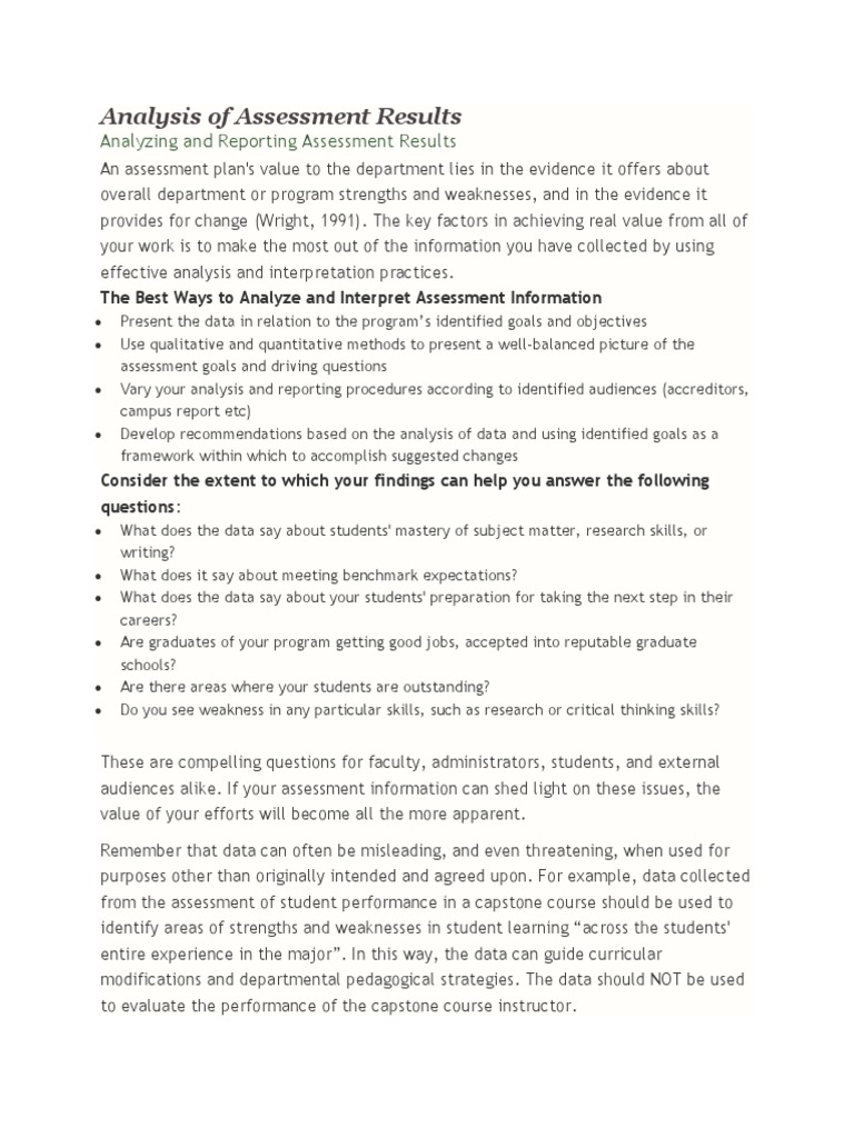 Analysis of Assessment Results | PDF | Educational Assessment ...