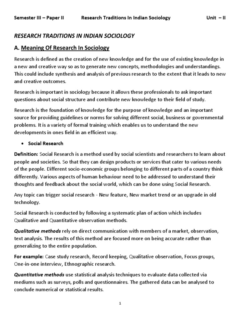 Research Traditions in Indian Sociology | PDF | Social Research | Sociology