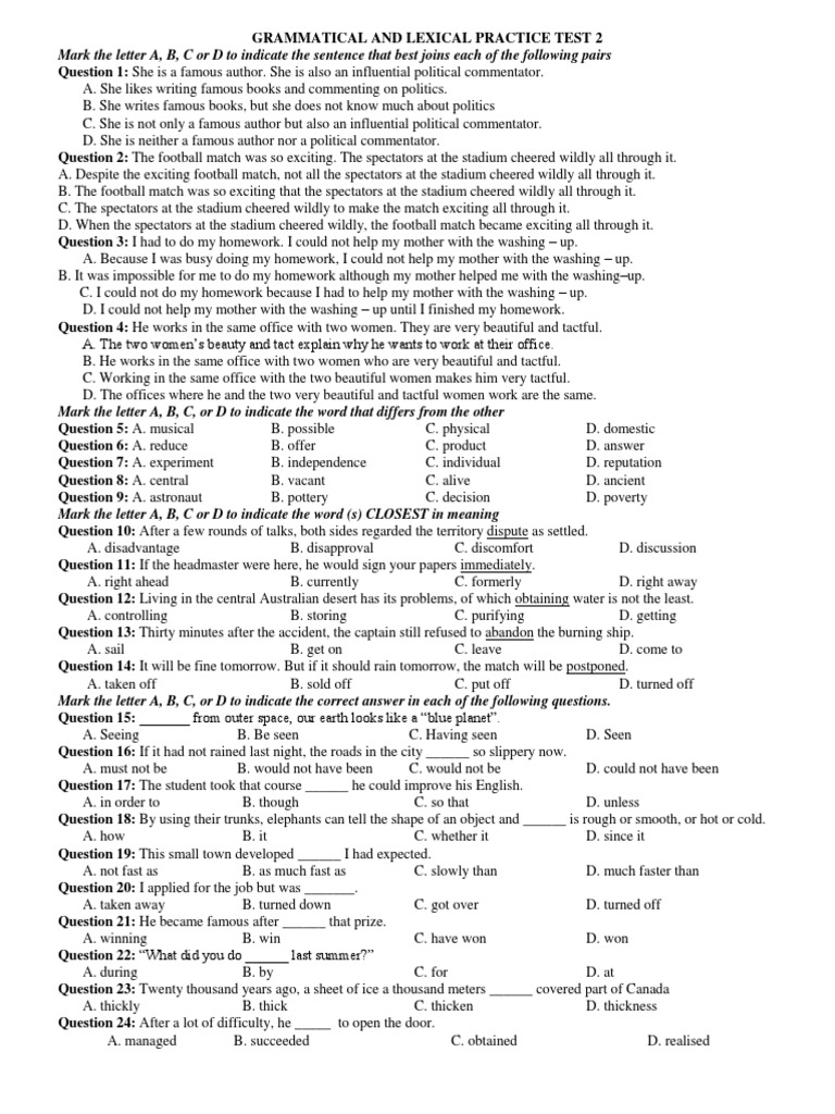 PRACTICE TEST 2 No Key | PDF