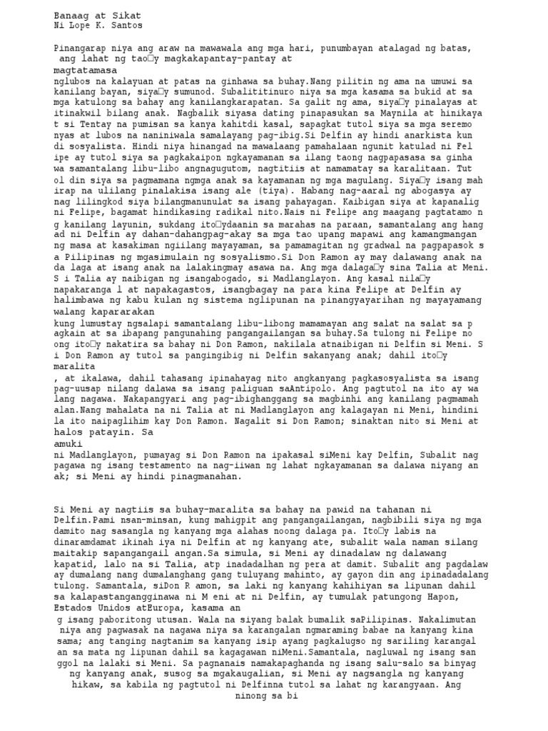 Banaag at Sikat Ni Lope K Santos | PDF