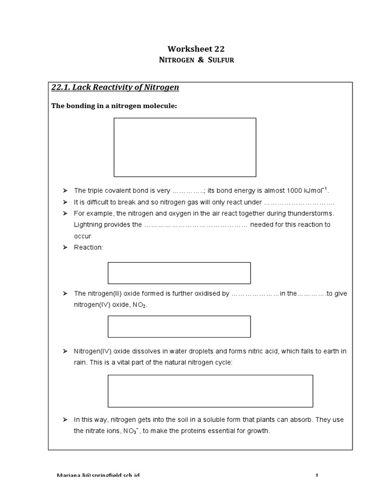 Worksheet 22. NITROGEN & SULFUR | PDF | Ammonium | Nitrogen