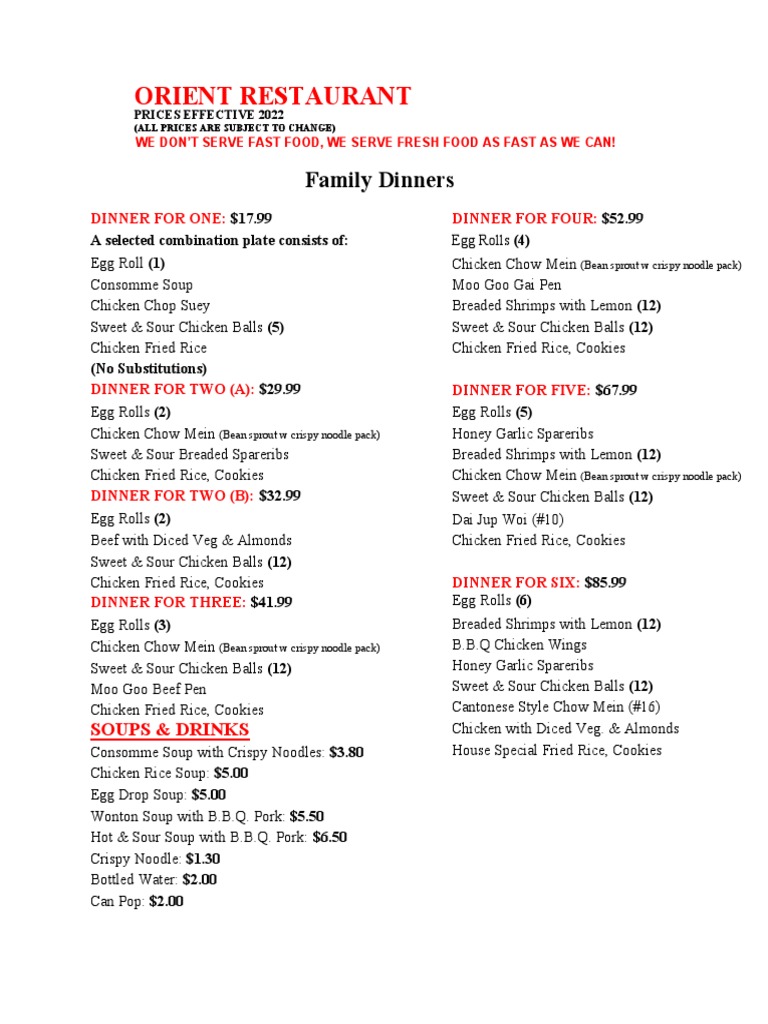 Orient Restaurant Menu | PDF | Tomato Sauce | Curry