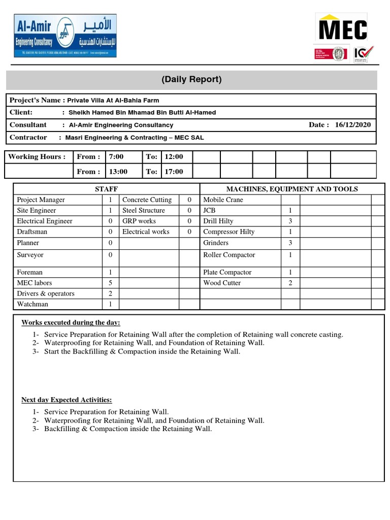 Daily Report | PDF | Building Materials | Building Engineering