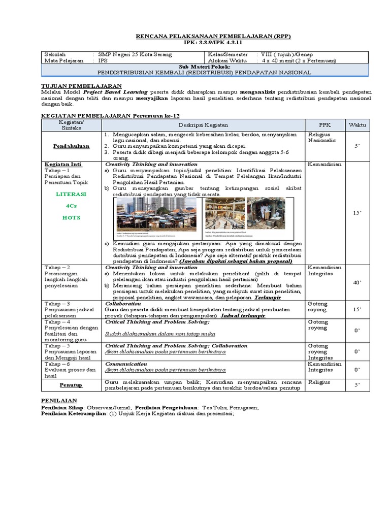 RPP IPS Kelas VIII: Redistribusi Pendapatan | PDF | Karier & Perkembangan | Bisnis