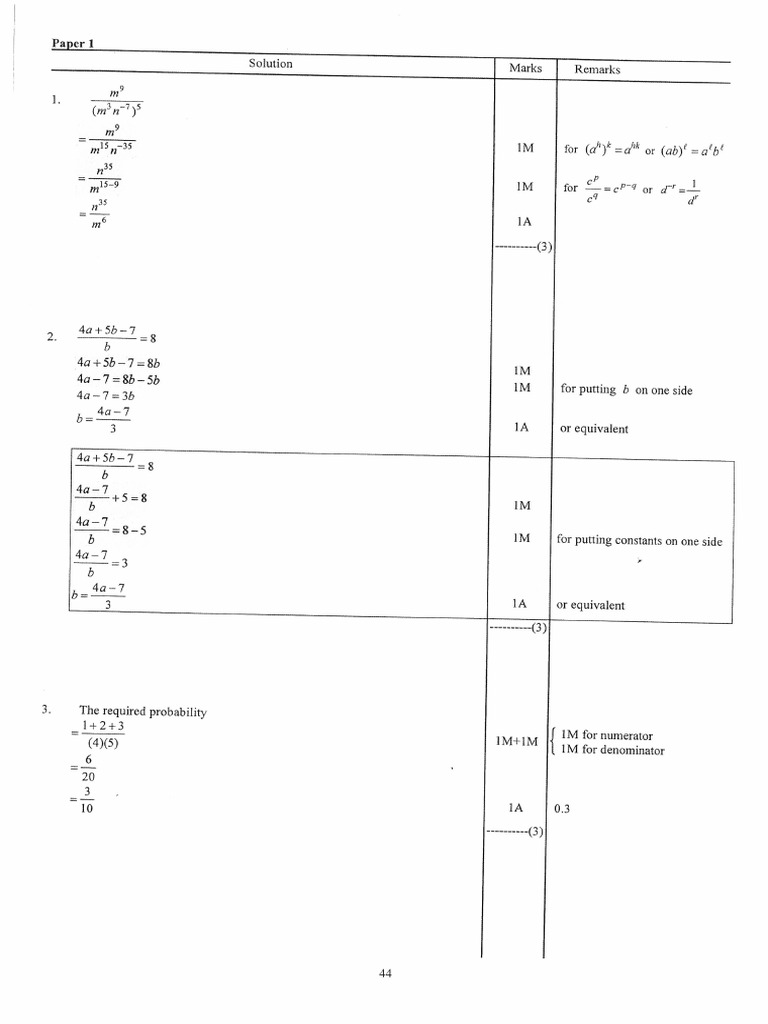 2015 DSE Paper I Marking Scheme | PDF