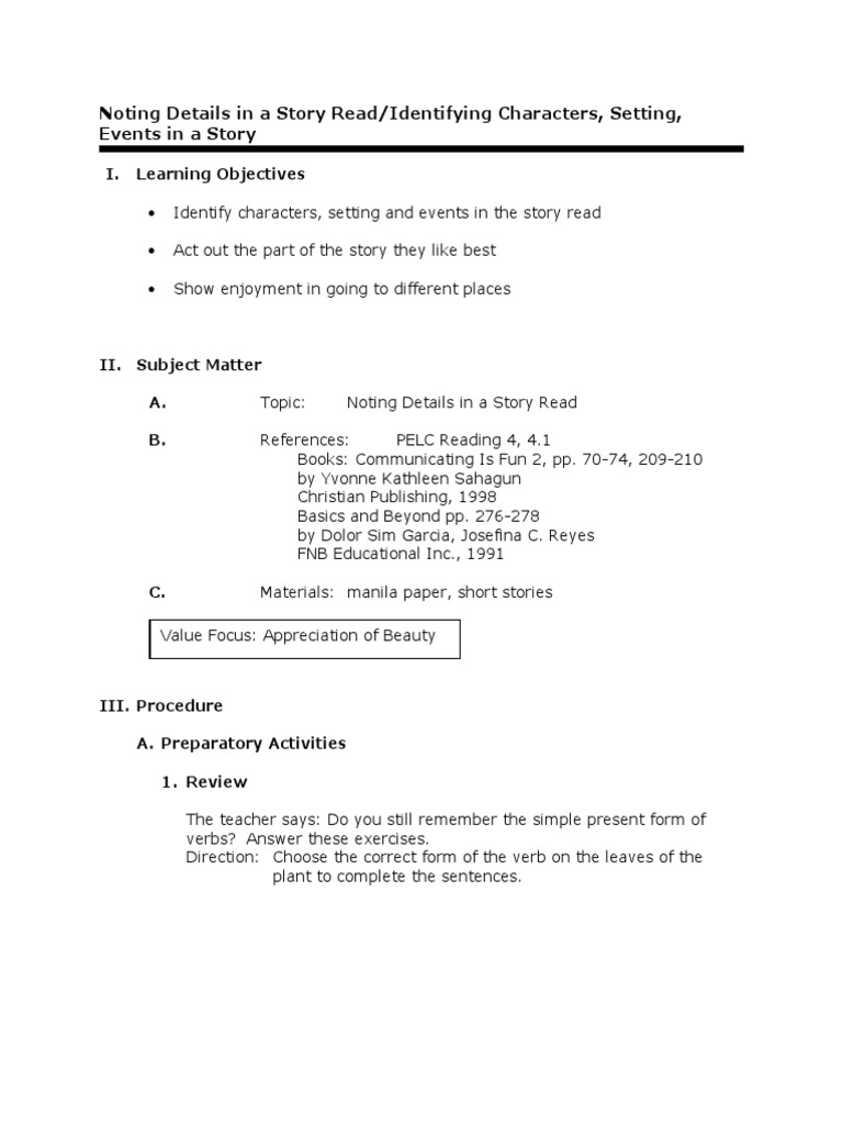 Noting Details in A Story Read Identifyi | PDF