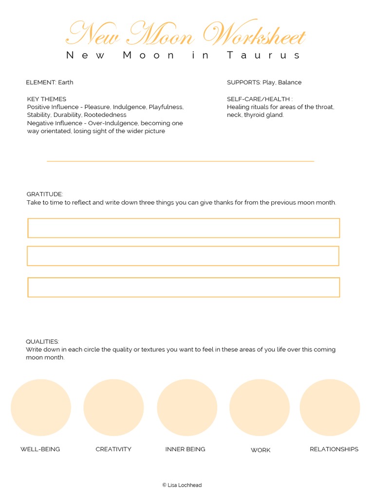New Moon Worksheet - Taurus | PDF
