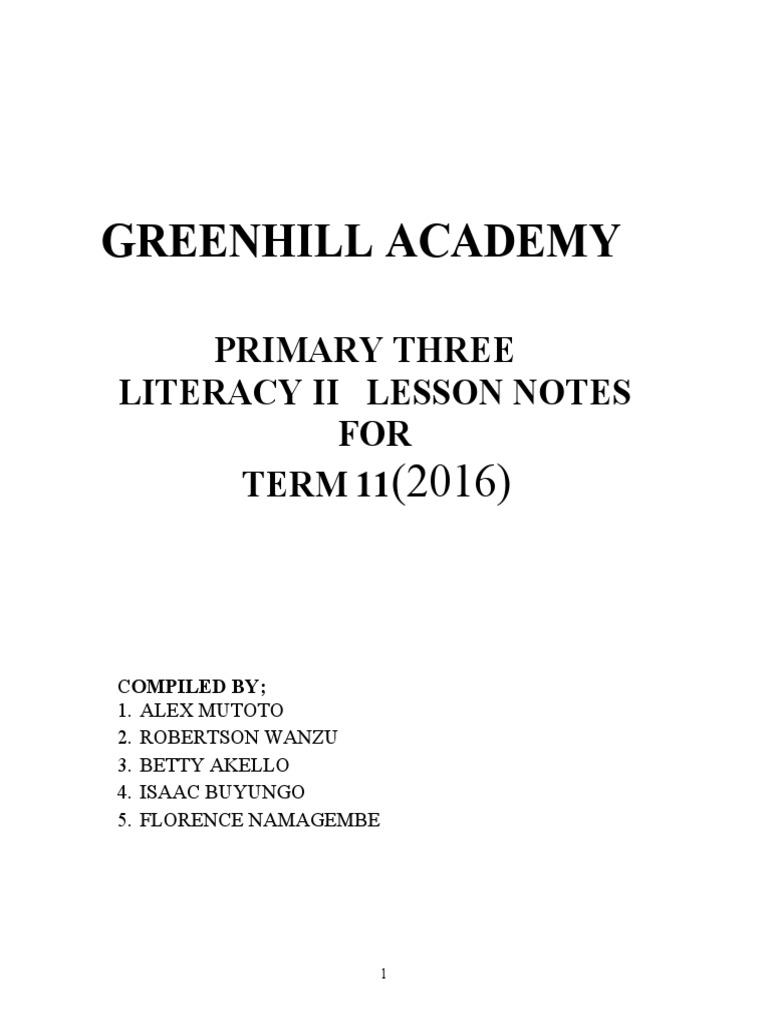 P.3 Literacy 2 Lesson Notes Term 2 Green Hill Acdemy | PDF | Children's ...