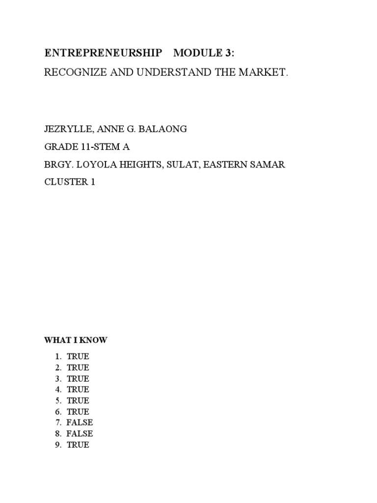 Entrepreneurship Module 3 | PDF | Market Segmentation | Business Process