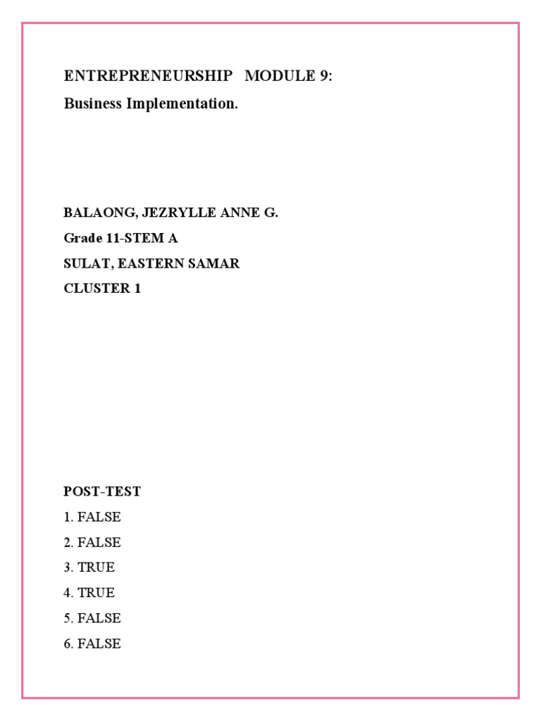Entrepreneurship Module 9 | PDF | Business | Finance & Money Management