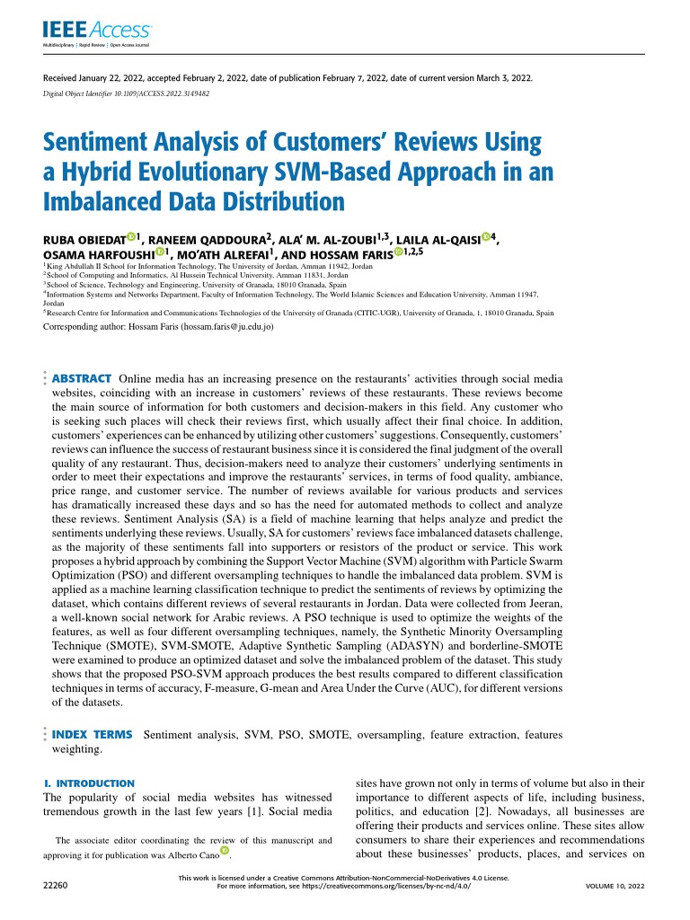 Sentiment Analysis of Customers Reviews Using A Hybrid Evolutionary SVM-Based Approach in An ...