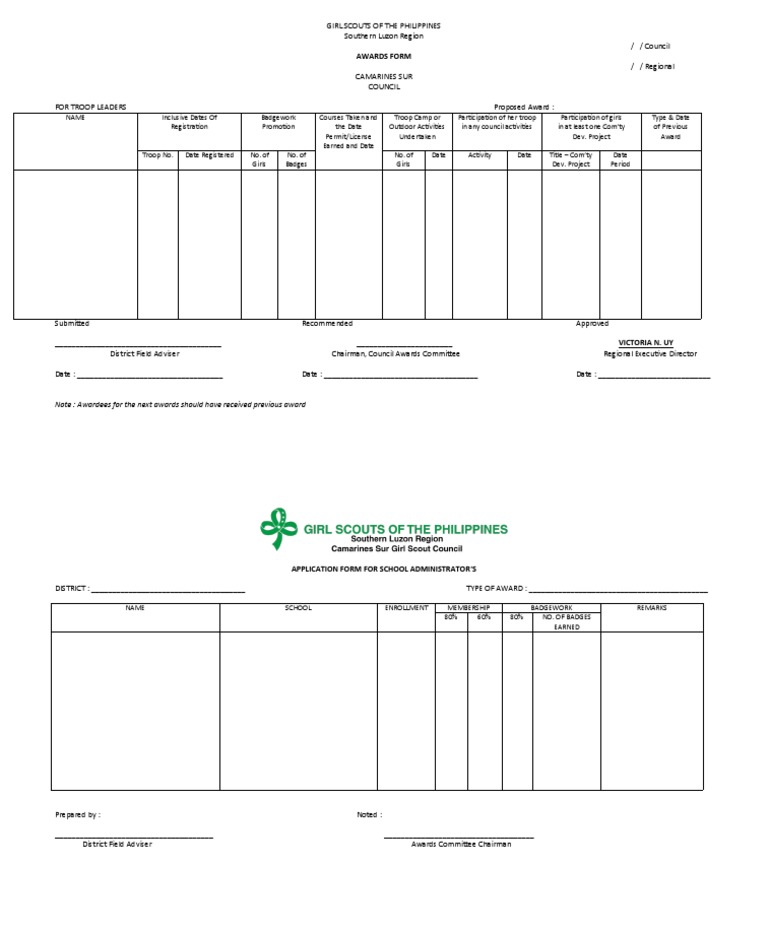 Application Form For TL and SH Awards | PDF | Scouting | Youth ...