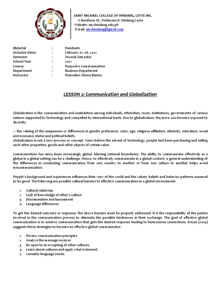 Week 3, Purposive Communication | PDF | Communication | Cross Cultural ...