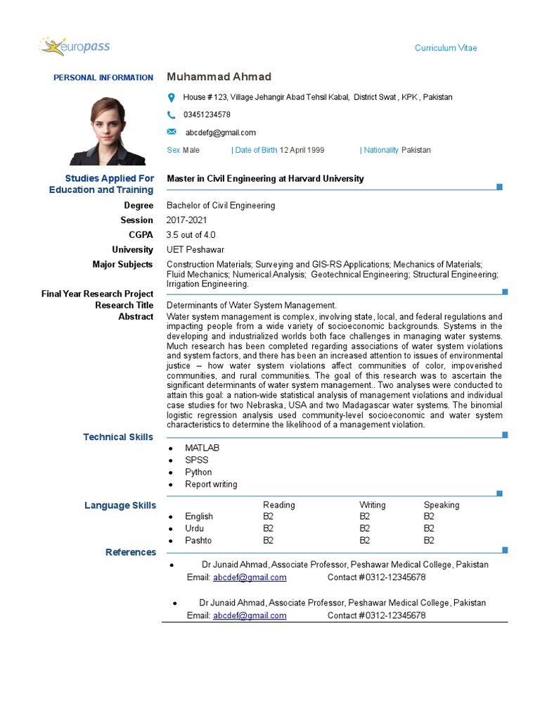 Europass CV - Fresh Graduate | PDF | Engineering