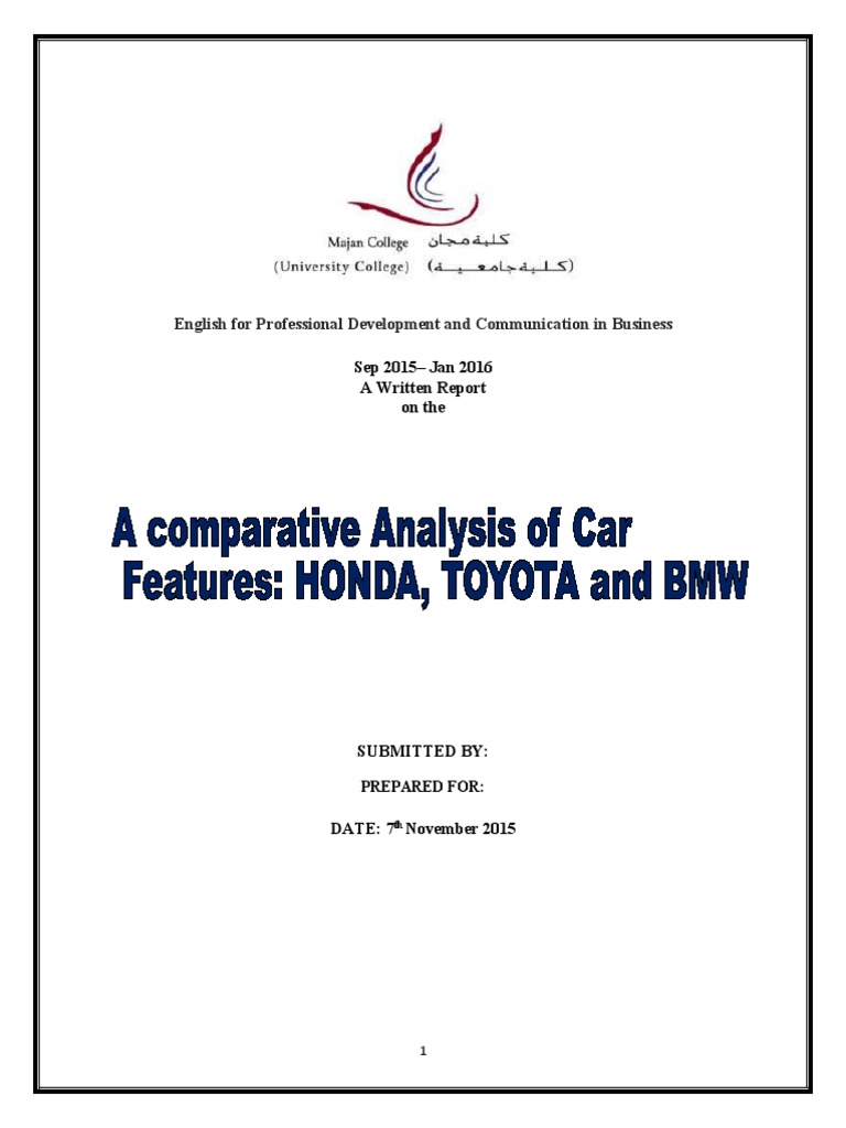 Sample A Comparative Analysis of Car Features HONDA TOYOTA and BMW ...