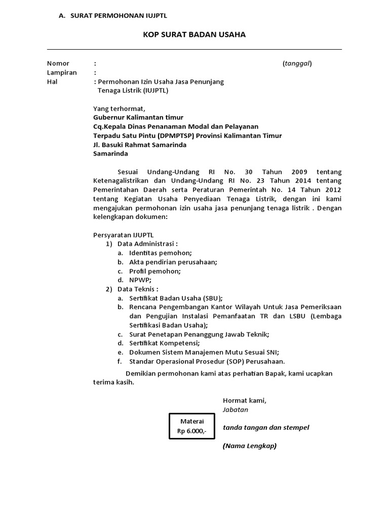 Format Pemohon IUJPTL | PDF