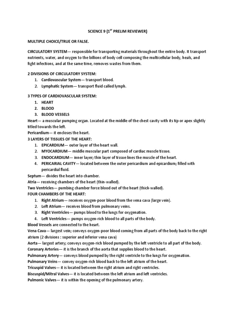 Science 9 - Circulatory System | PDF | Heart | Heart Valve