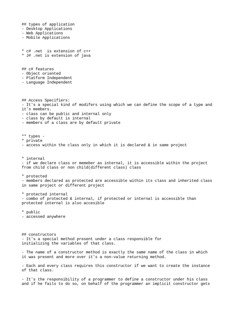 C# Notes | PDF | Programming | Constructor (Object Oriented Programming)