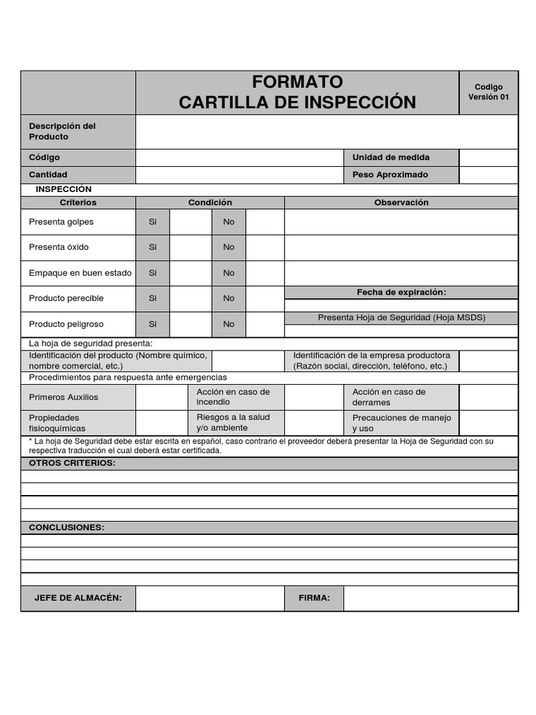 Formato Cartilla de Inspección | PDF Formato Cartilla de Inspección | PDF