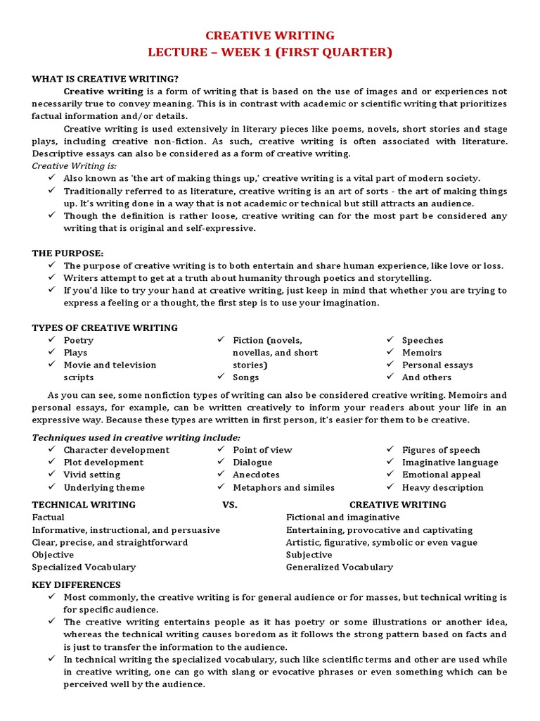 Cw-Lecture-Week 1 | PDF | Creative Writing | Cognitive Science