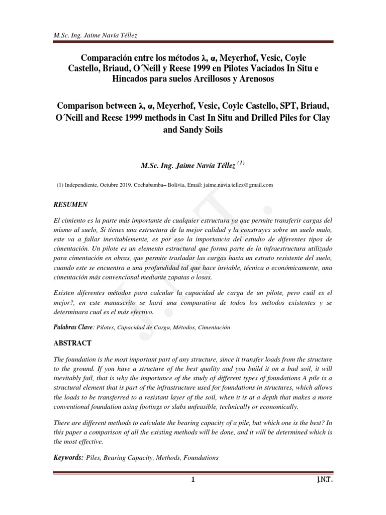 PAPER: Comparison between λ, α, Meyerhof, Vesic, Coyle Castello, SPT ...