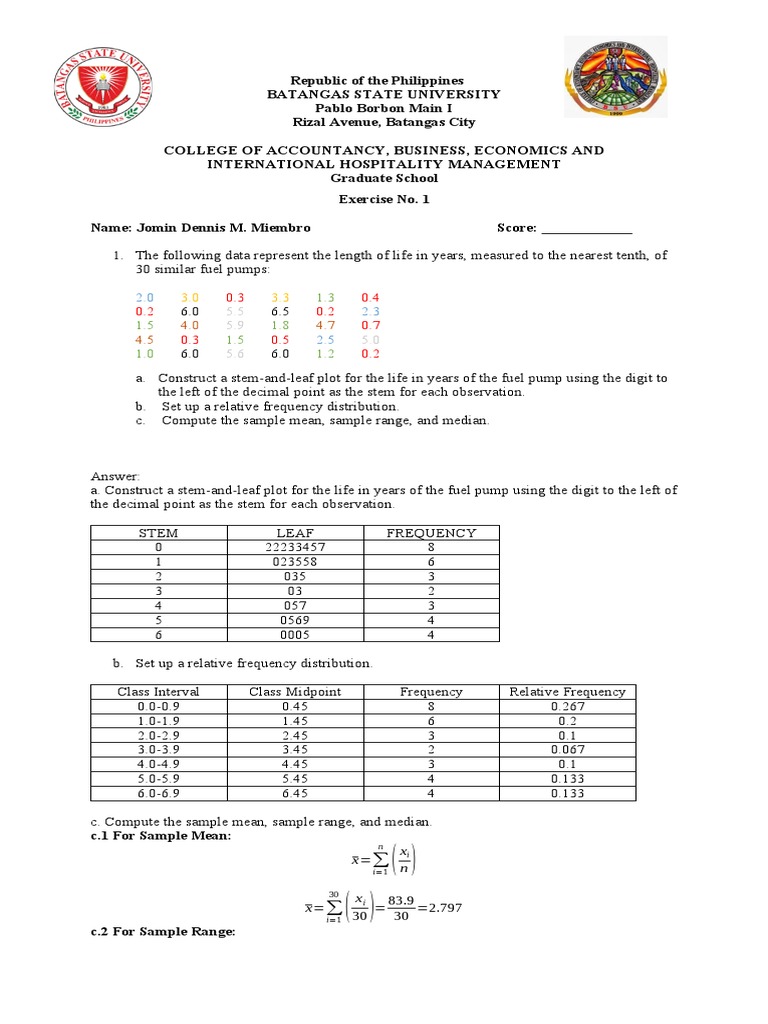 Exercise No. 1 | PDF | Median | Scientific Method