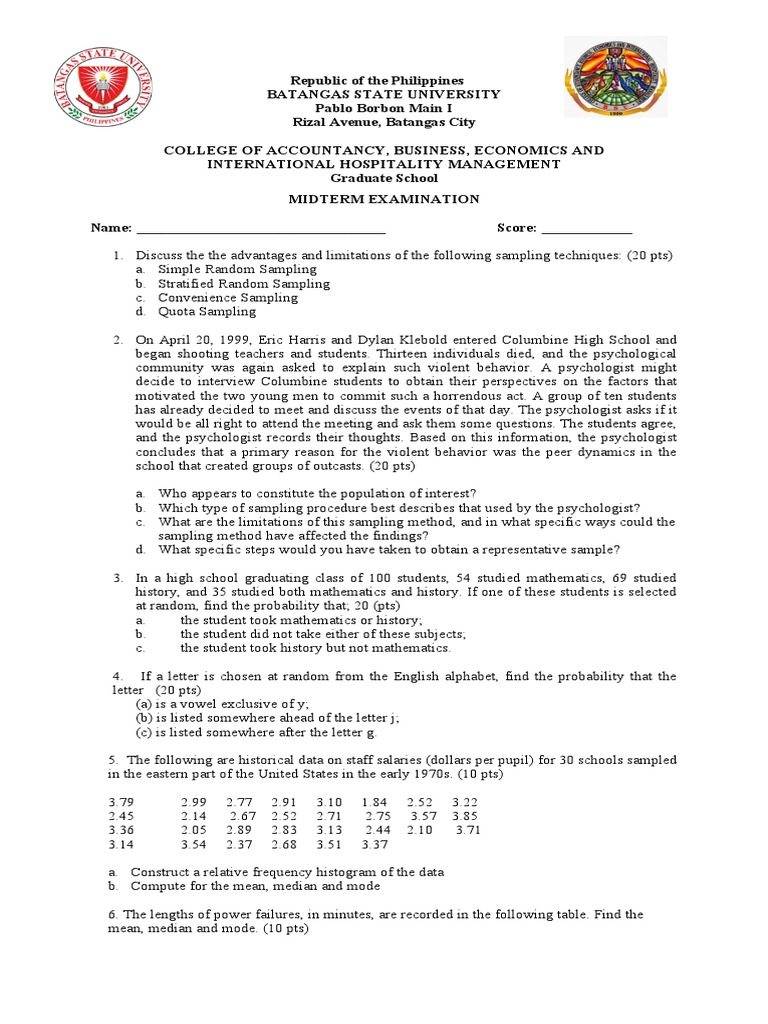 Midterm Exam Pdf Sampling Statistics Mode Statistics