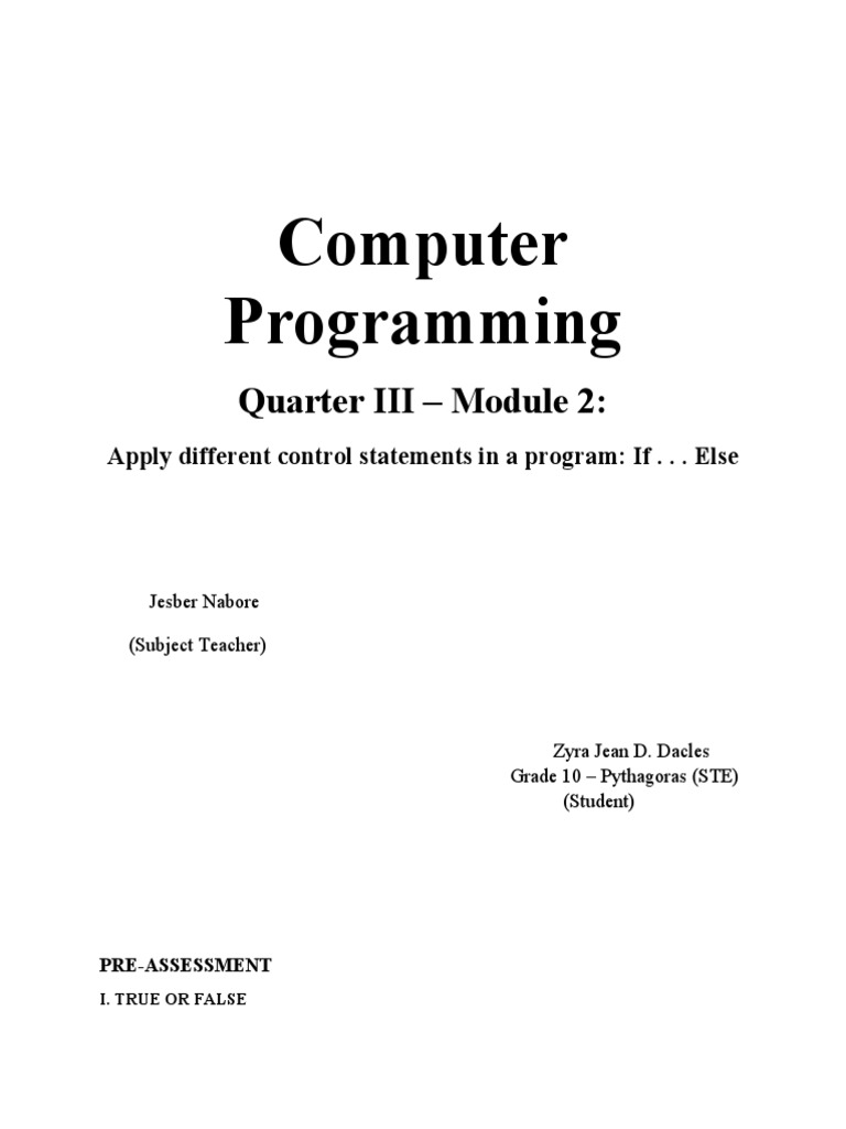 Computer - Programming - Module 2 - Dacles | PDF | Software Development ... Computer - Programming - Module 2 - Dacles | PDF | Software Development ...