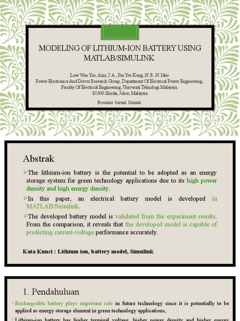 Resume 3 Modeling of Lithium-Ion Battery Using Simulink | PDF | Rechargeable Battery ...