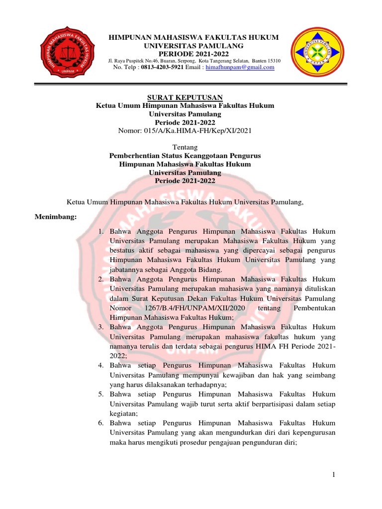 015 SK Pemberhentian Anggota | PDF