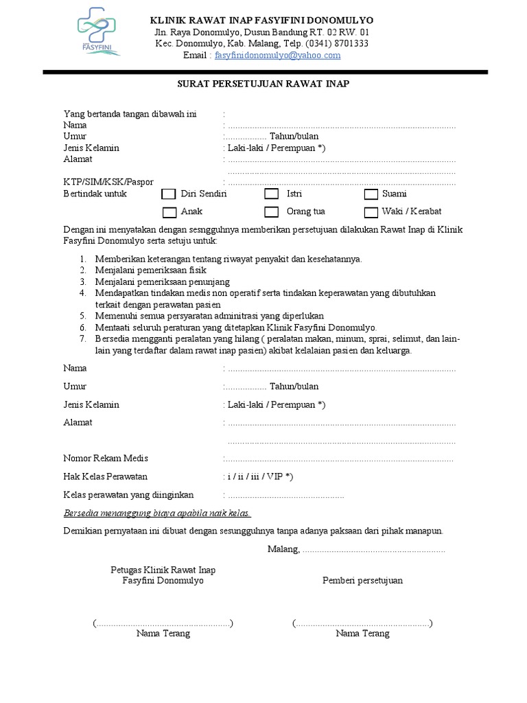 Surat Persetujuan Rawat Inap | PDF