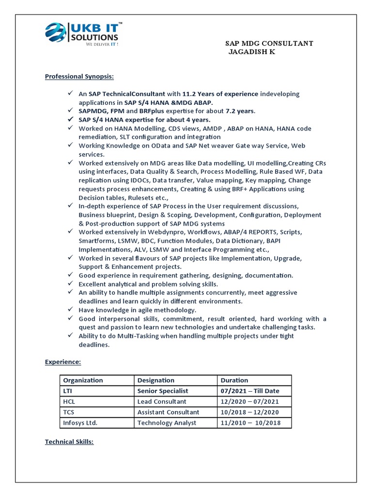 Profile of an Experienced SAP MDG Consultant | PDF | Computing | Business