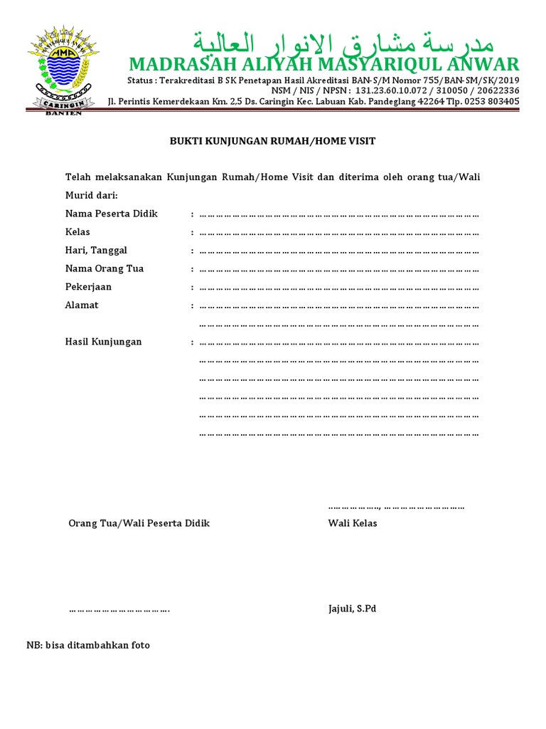 Blanko Form - Bukti Kunjungan Rumah - Mawar | PDF