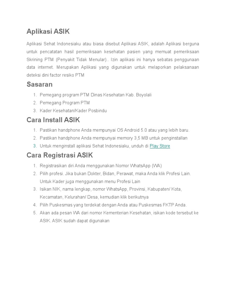 Panduan Aplikasi ASIK | PDF