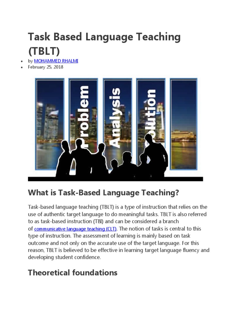 Task Based Language Teaching | PDF | Psycholinguistics | Cognition Task Based Language Teaching | PDF | Psycholinguistics | Cognition