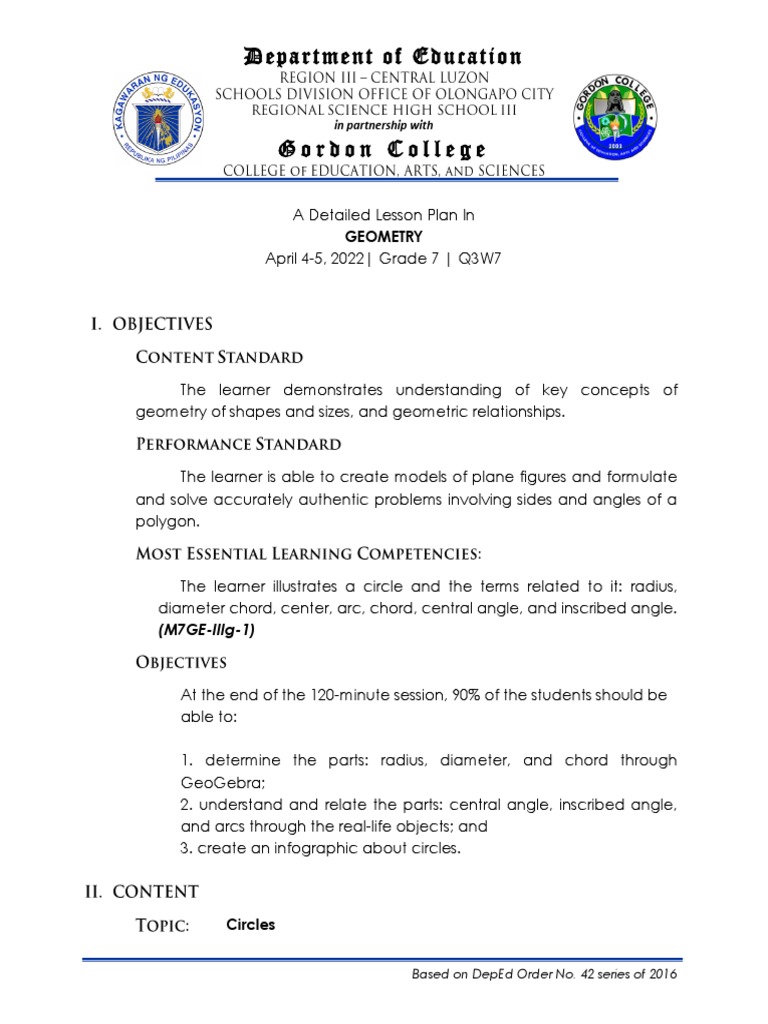 Q3W7 DLP Circles | PDF | Circle | Angle