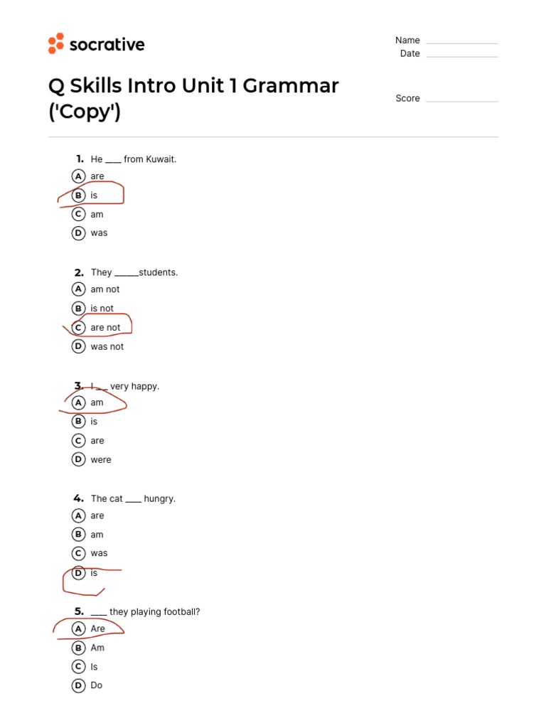 Quiz - Q Skills Intro Unit 1 Grammar (Copy) | PDF
