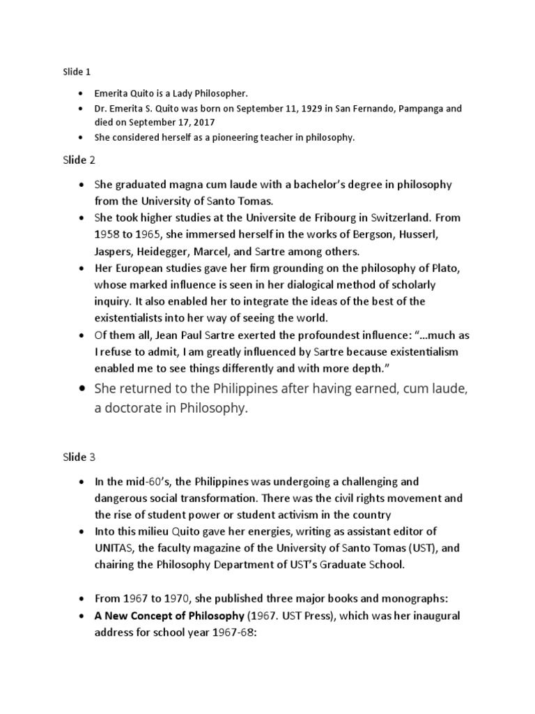 Emerita Quito: Pioneer of Filipino Philosophy | PDF | Existentialism