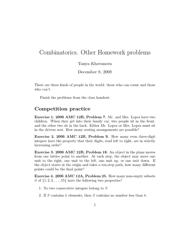 Combinatorics HMWK | PDF