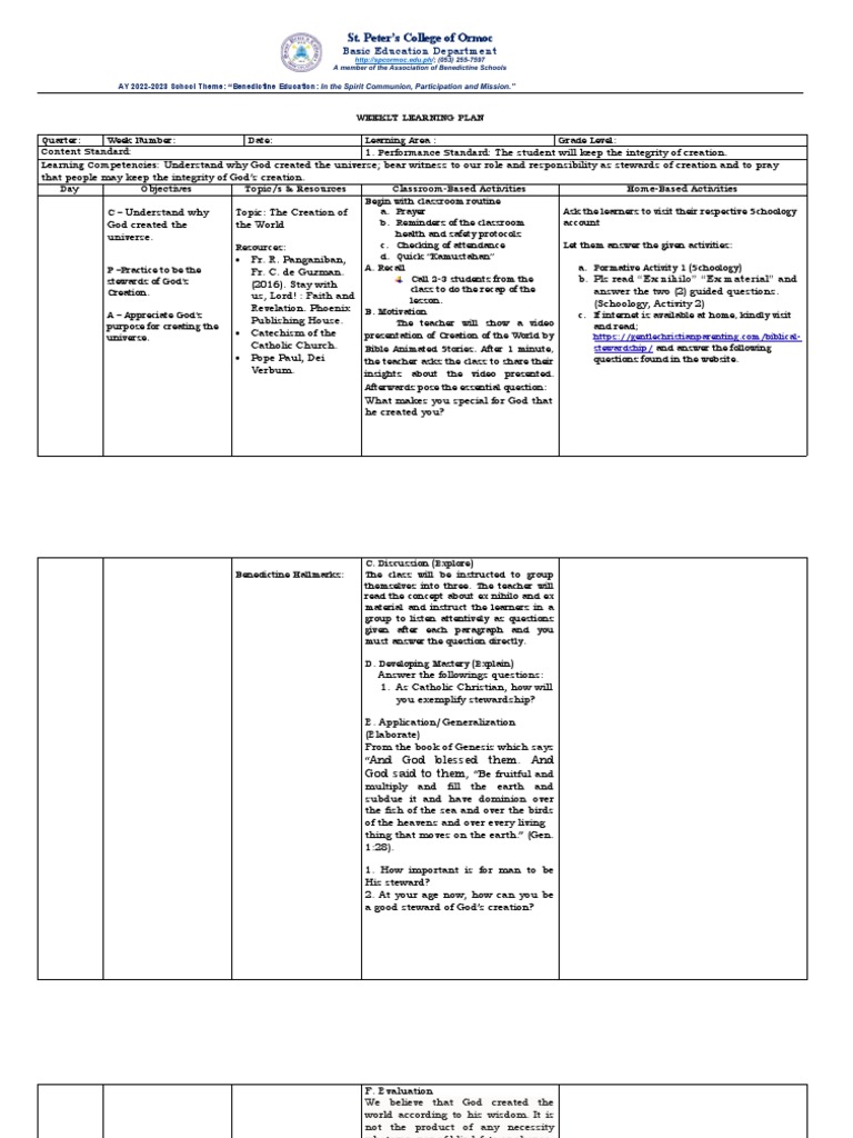 Learning-Plan # 1 | PDF | Genesis Creation Narrative | God